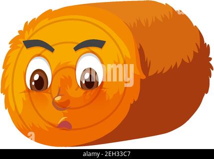 Round hay bale cartoon character with facial expression illustration ...