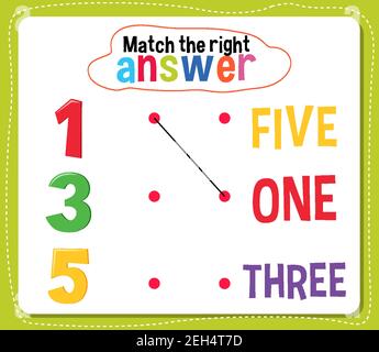 Match the right answer math worksheet for kids illustration Stock ...