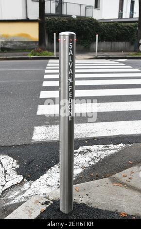 Busto Arsizio, Italy. , . Save pedestrians, pedestrian crossing with an ...