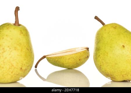 Two whole ripe juicy tasty Lucas pears on a black background Stock ...