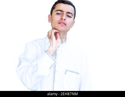 Man scratching his neck, portrait isolated on white background Stock ...