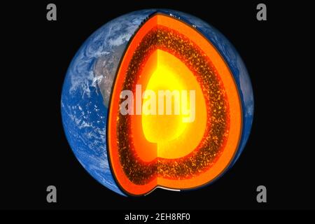 Illustration of the planet Venus. The crust, mantle and core are ...