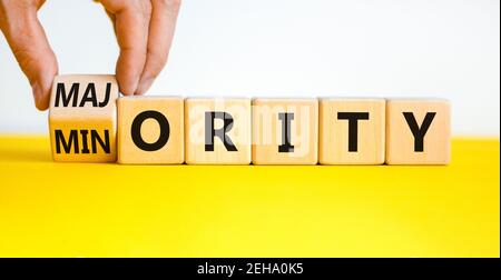 Minority or majority symbol. Businessman turns a cube and changes the ...