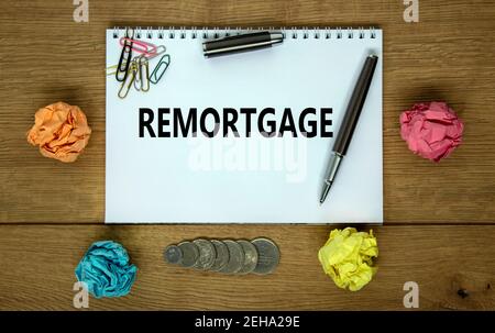 Remortgage symbol. Calculator with the word 'remortgage', white note ...