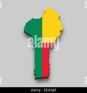 Isometric map and flag of Benin. 3D isometric shape of Benin. Vector ...