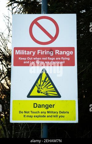 Danger military firing range, do not touch explosive debris warning ...