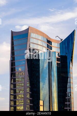 Close up shot of skyscrapers with blue glass walls Stock Photo - Alamy
