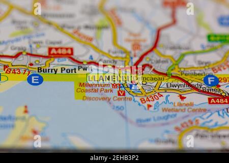 Road Map of Llanelli, Wales Stock Photo - Alamy