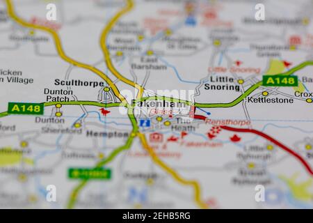 Fakenham shown on a road map or geography map Stock Photo - Alamy