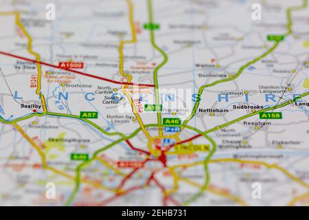 Lincolnshire and surrounding areas shown on a road map or Geography map ...