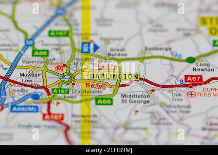darlington and surrounding areas shown on a road map or geography map ...