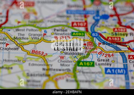 Chester and surrounding areas shown on a road map or Geography map ...