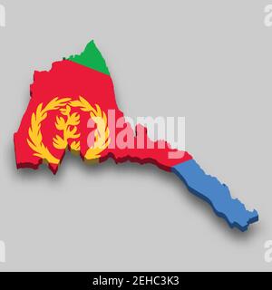 Isometric map and flag of Eritrea. 3D isometric shape of Eritrea. Vector Illustration Stock ...
