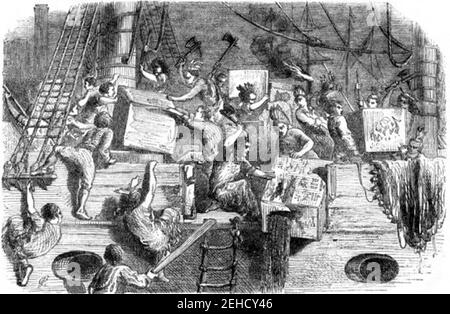 The "Boston Boys" Throwing the Taxed Tea into Boston Harbor, Boston ...
