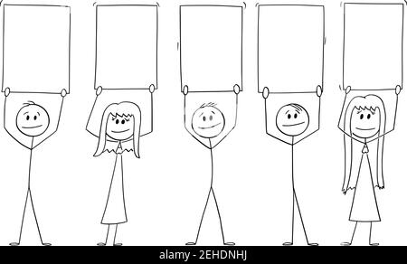 Group of People Holding Empty Sign and Celebrating , Vector Cartoon ...
