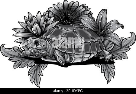 silhouette turtle with flower designs vector illustration art Stock ...