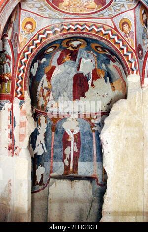 Christian frescoes at cave in Goreme District, Aksaray, Cappadocia ...
