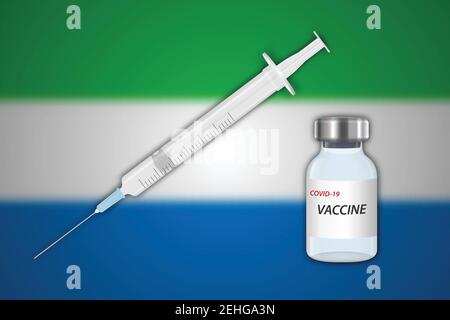 Vaccination of Sierra Leone, injection of a syringe into a map of ...