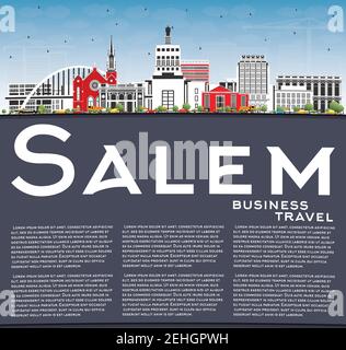 Salem Oregon City Skyline with Color Buildings, Blue Sky and Copy Space ...