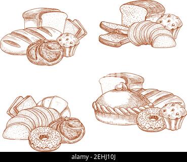 Hand drawn sketch of Bannock bread. Vector drawing of Flatbread food ...