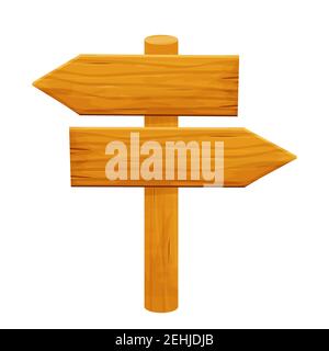 Wood signpost, pointing with direction in cartoon style isolated on ...