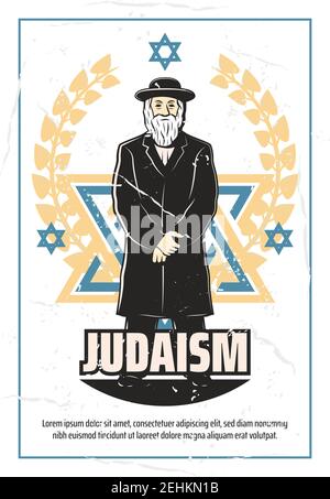 Judaism retro poster of Jewish symbols. Vector vintage design of Sefer ...