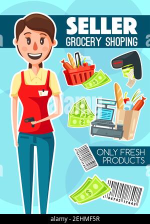 Retail Woman Cashier with Barcode Scanner Scanning Grocery at ...