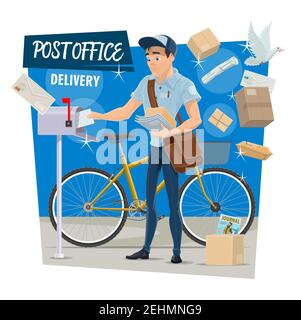 Post mail delivery office poster for postage logistics. Vector of ...