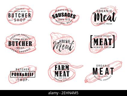 Fresh meat cuts symbol. Beef steak, pork chops, ham, bacon, tenderloin ...
