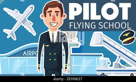 Pilot, aviator profession, man in uniform. Vector background, banner ...