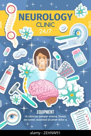 Neuro clinic or neurology medicine poster for brain, spine or nerves ...