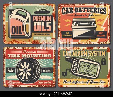 Car service vintage posters of garage mechanic diagnostic, automobile ...