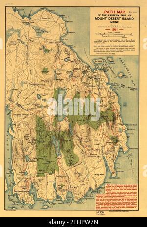 Path map of the eastern part of Mount Desert Island, Maine. Relief ...