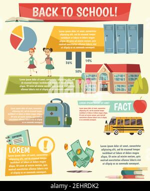 School infographics with school building and symbol of different ...