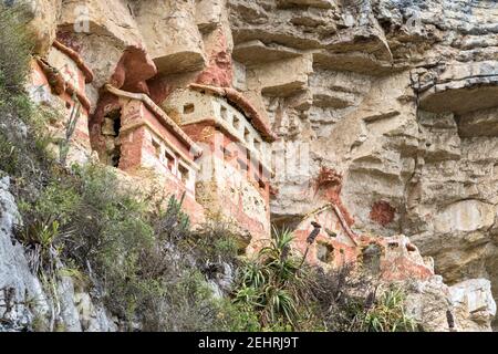 Revash tombs, near Yerbabuena, carved out of the rock, Peru Stock Photo ...