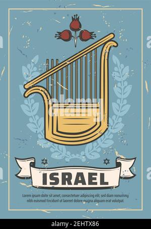 Israel poster of Jewish harp traditional musical instrument. Vector ...