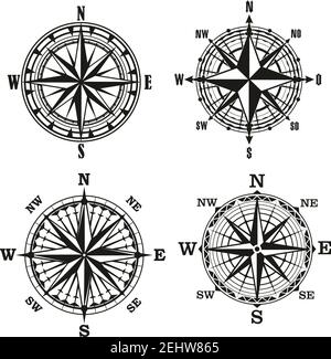 Marine antique medieval map compass windrose sign isolated. Vector ...