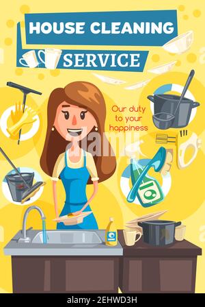 Cleaning service or housewife, woman mopping or sweeping floor Stock ...