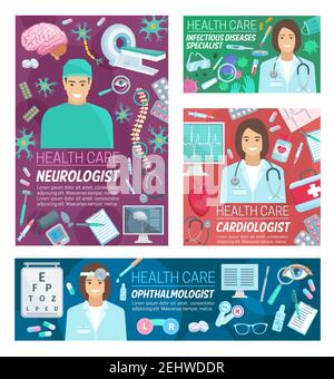 Neurology healthcare or neurologist clinic poster. Vector design of ...