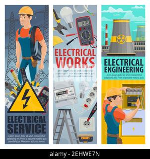 Electrician, electrical works and engineering banners. Electrician in ...