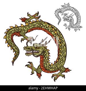 Dragon with three-toed claws Japanese tattoo design or religion mascot ...