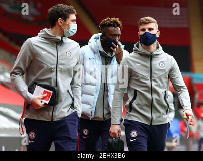 Chelsea's Timo Werner, Andreas Christensen and Tammy Abraham arrive at ...