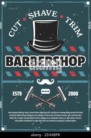 Barbershop mustache and beard razor shaving salon vintage poster ...