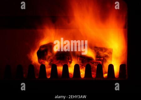 Blazing fire place on a cold evening Stock Photo - Alamy