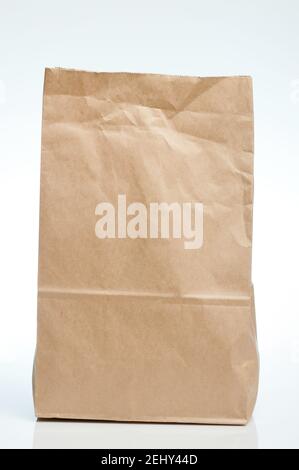 Front view of brown disposable paper shopping bag isolated on white ...