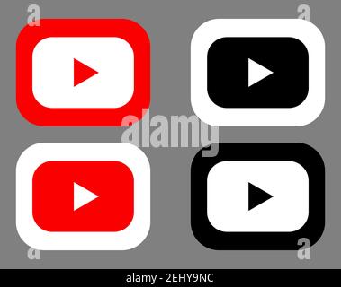 Set of Red YouTube logo icons on a transparent background. Collection ...