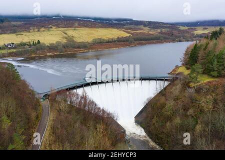 View of Castlehill Dam reservoir and spillway at Glen Devon, Scotland ...