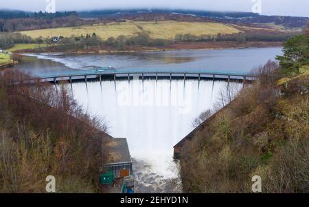 View of Castlehill Dam reservoir and spillway at Glen Devon, Scotland ...