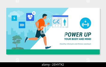 Fitness app, Smart training and Fitness tracker mobile app onboarding screens. Menu banner ...