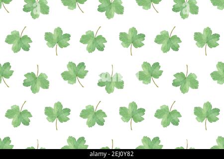 watercolor green fancy leaves repeat pattern on the white background ...